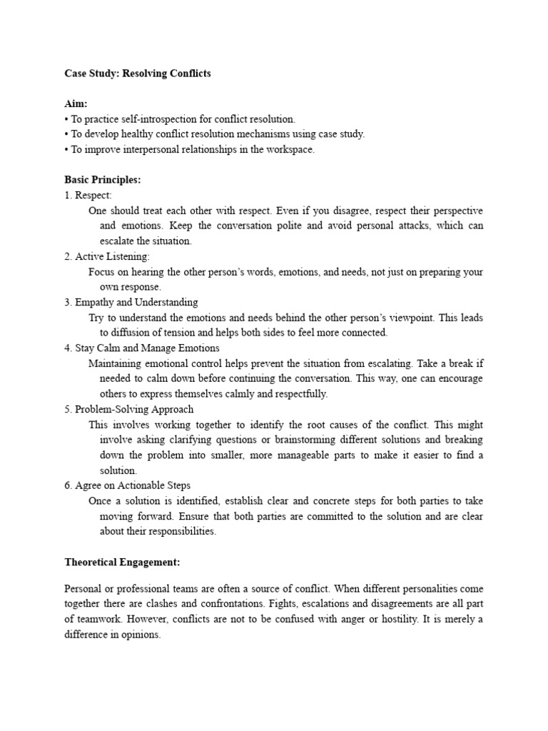Case Study - Resolving Conflicts | PDF | Conflict Resolution | Human ...