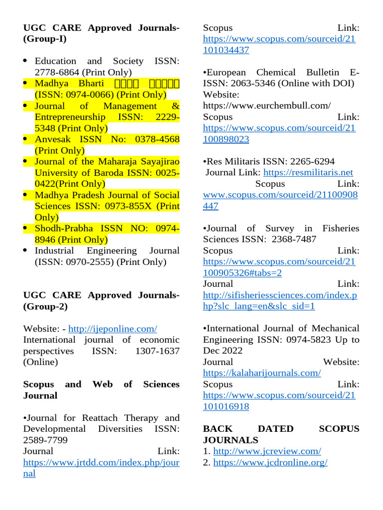 UGC CARE Approved Journals 2023 | PDF | Science