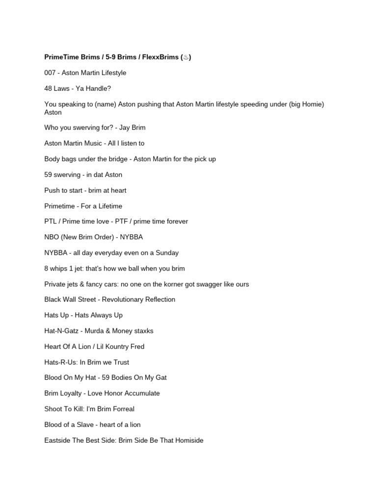 PrimeTime Brims - 5-9 Brims - FlexxBrims ( ?? ) | PDF