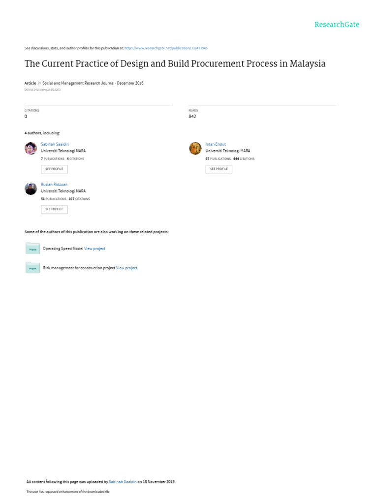 The Current Practice of Design and Build Procurement Process in ...