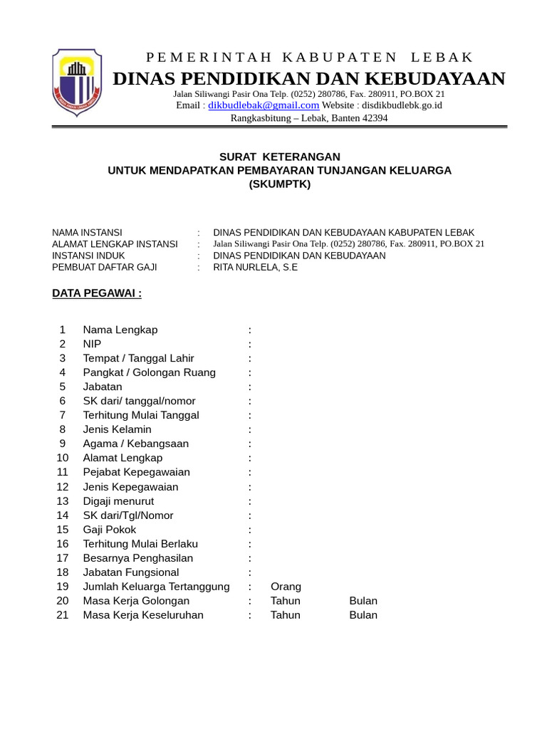 Surat Keterangan Tunjangan Keluarga | PDF