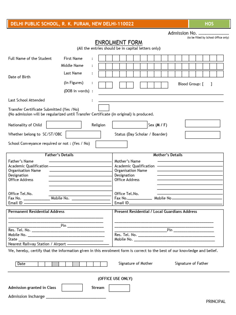 Delhi Public School R.K. Puram Enrollment Form | PDF | Vaccination
