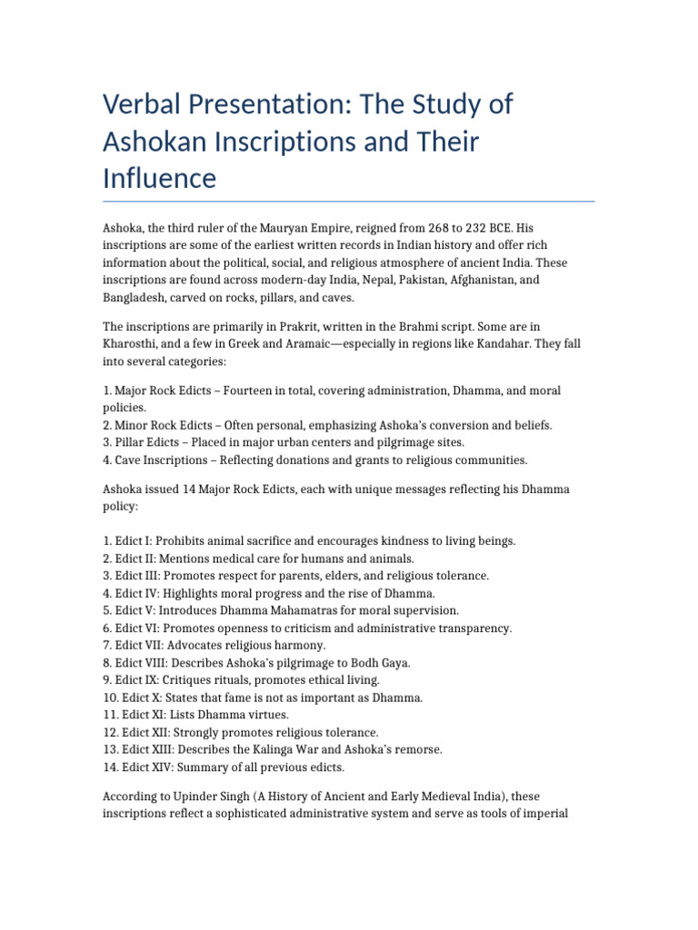 Ashokan Inscriptions Verbal Presentation Updated | PDF | Ashoka