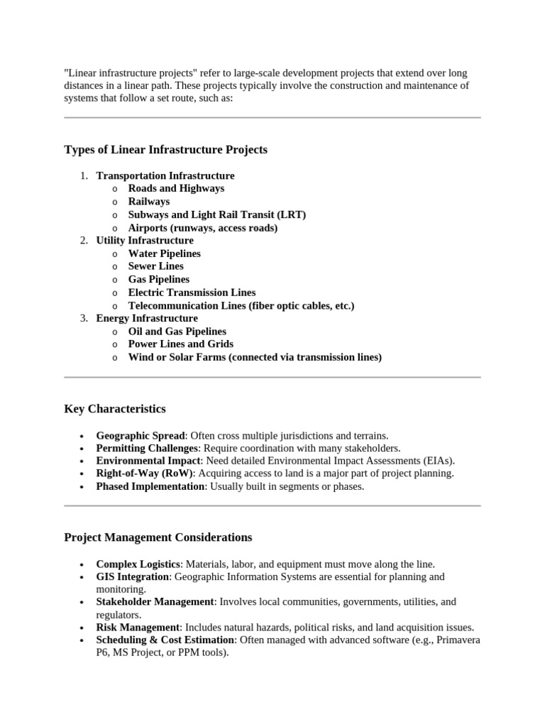 Linear Infrastructure Projects | PDF | Infrastructure | Public Utility