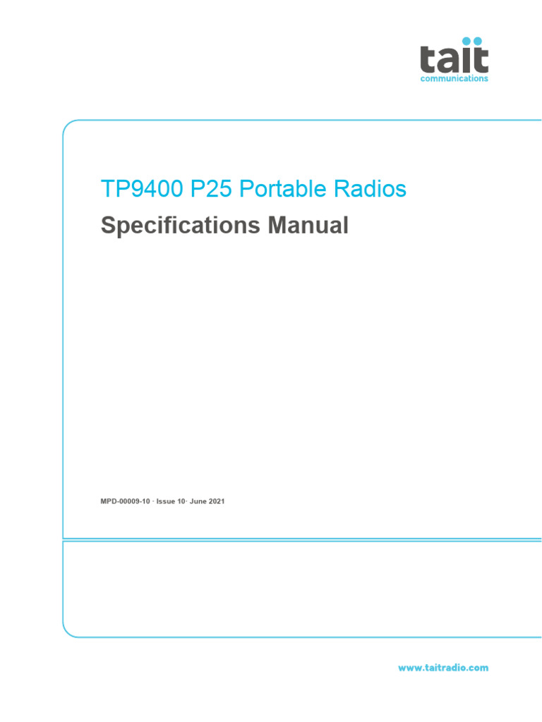 MPD-00009-10 TP-9400 Specification Manual | PDF | Radio Spectrum | Battery Charger