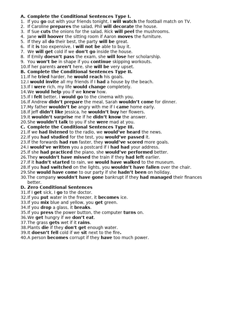 Conditional Sentences Exercise Print 1 Kali Keys | PDF