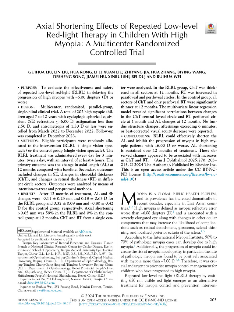 Axial Shortening Effects of Repeated Low Level Red | PDF | Myopia ...