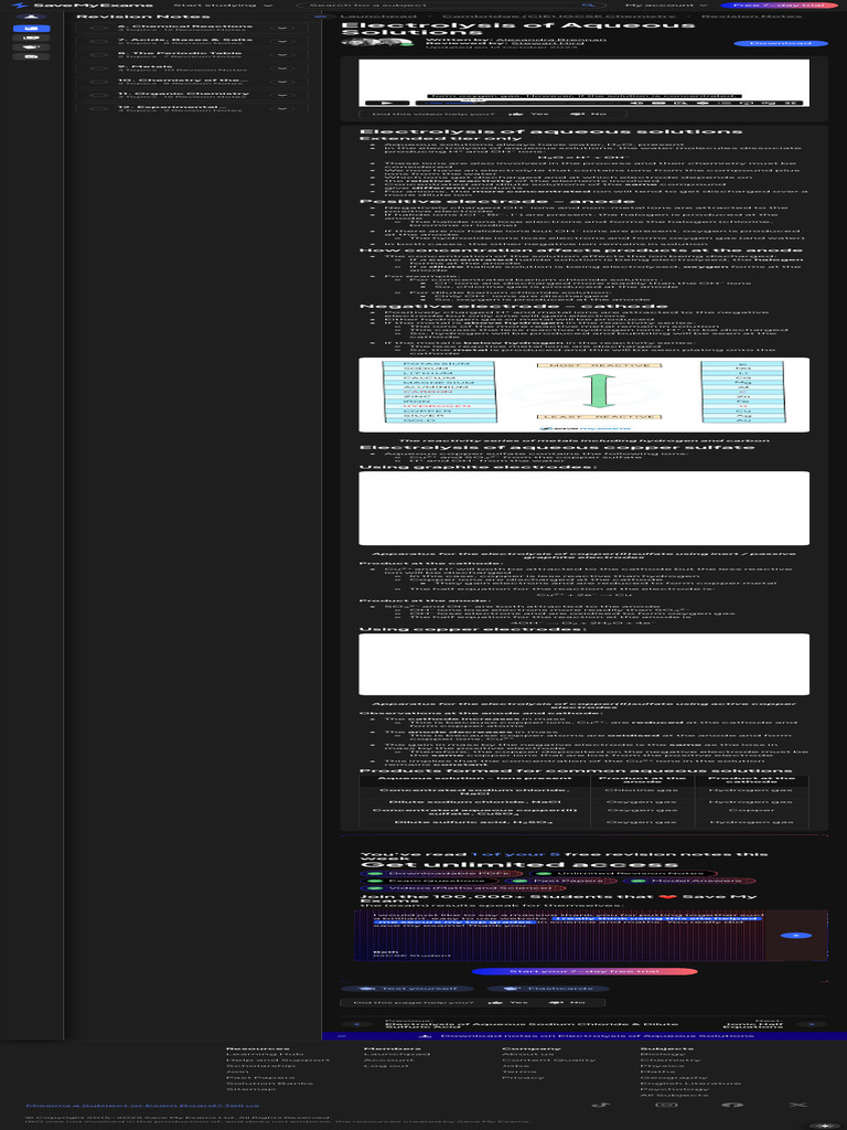 Aqueous Electrolysis Overview | PDF | Ion | Anode
