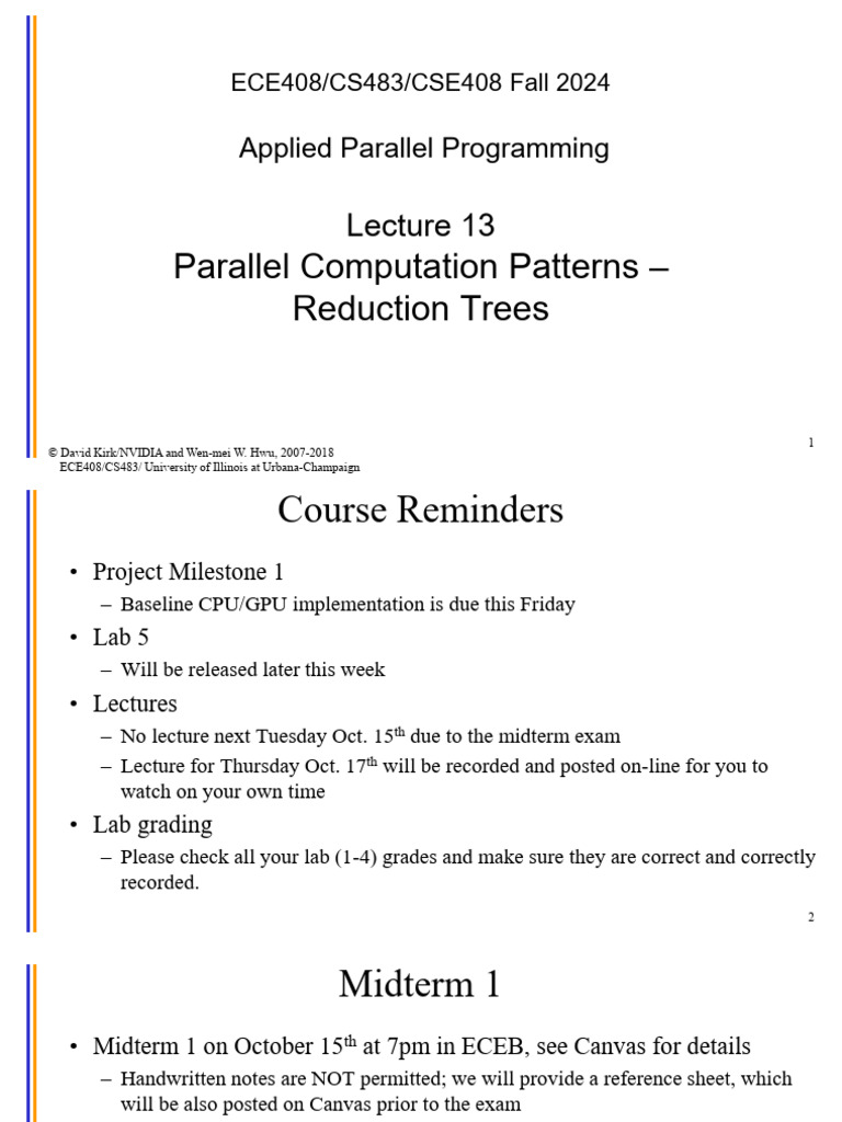 Ece408 Lecture13 Reduction Tree VK FL24 | PDF | Parallel Computing | Map Reduce