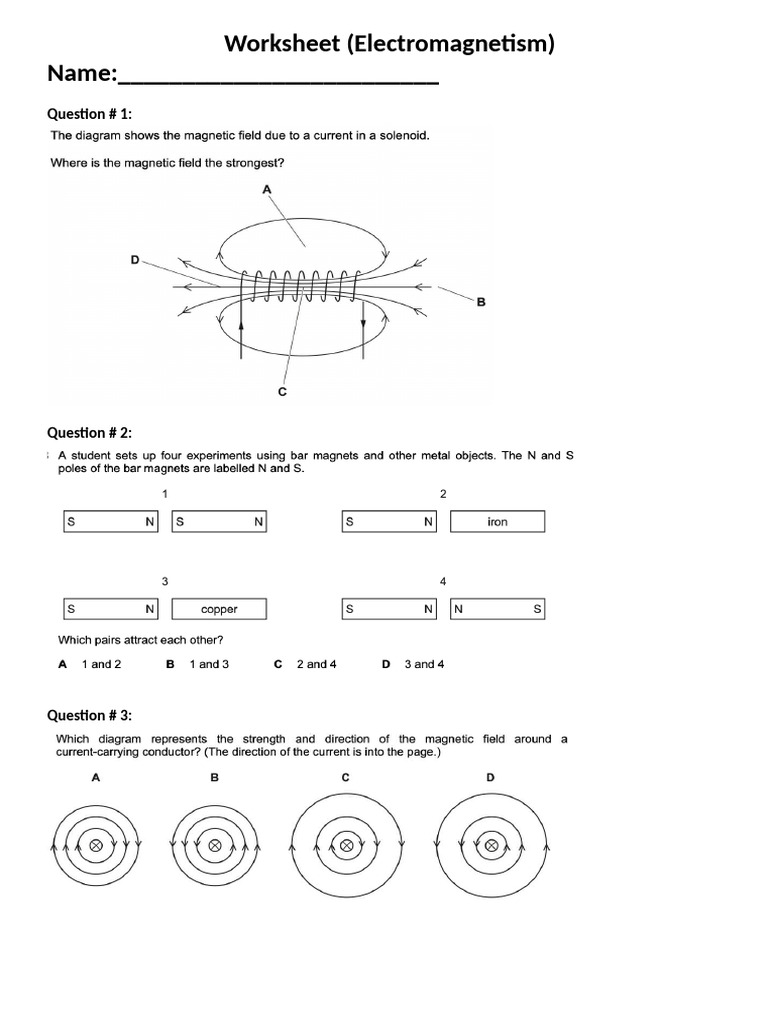 Worksheet Electromagnetism | PDF