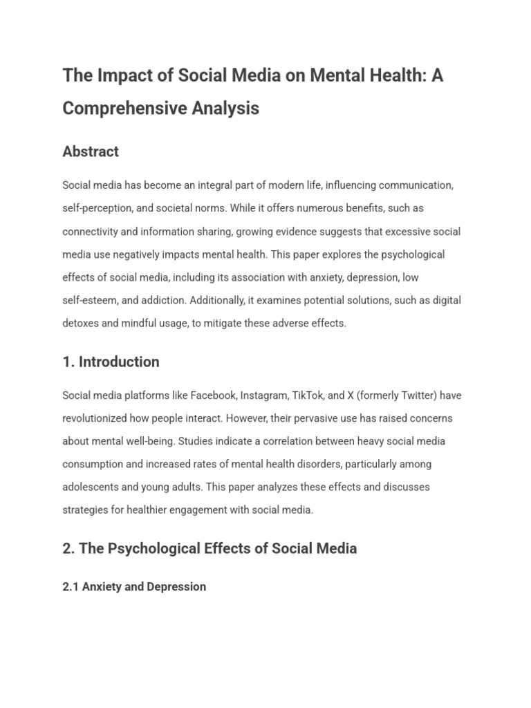 The Impact of Social Media On Mental Health - A Comprehensive Analysis ...