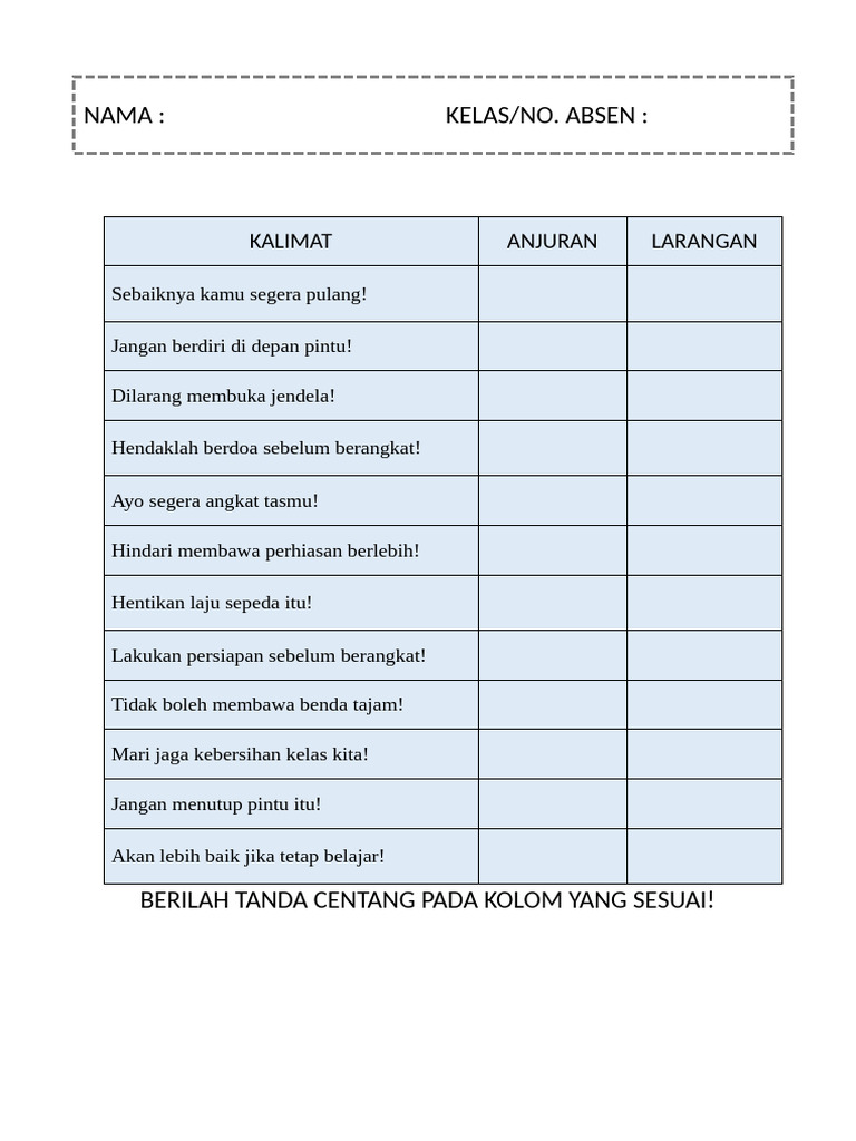 Contoh Kalimat Anjuran dan Larangan | PDF