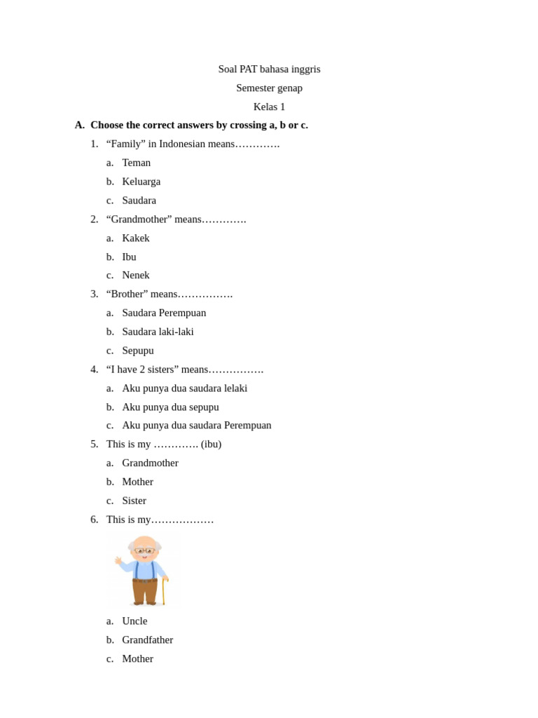 Soal Bahasa Inggris Kelas 1 SD | PDF | Fruit | Edible Fruits