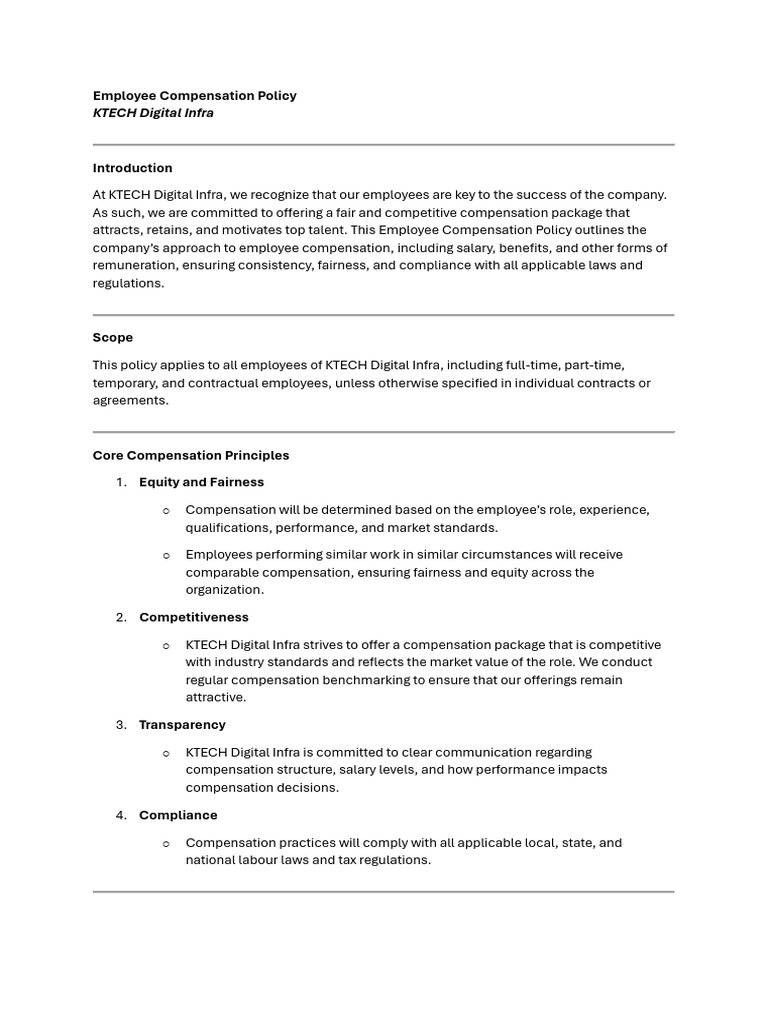 KTECH Digital Infra: Employee Compensation Policy | PDF | Cost Of ...