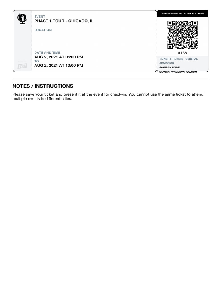 Chicago Phase 1 Tour Ticket Details | PDF