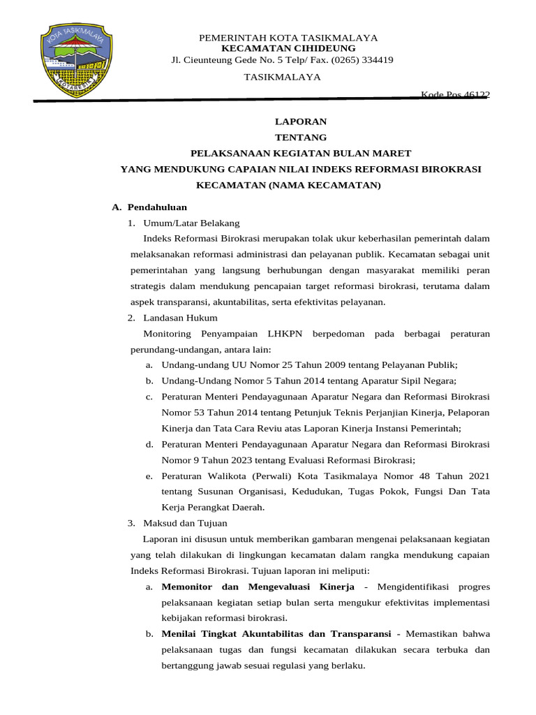 Contoh Laporan Camat | PDF