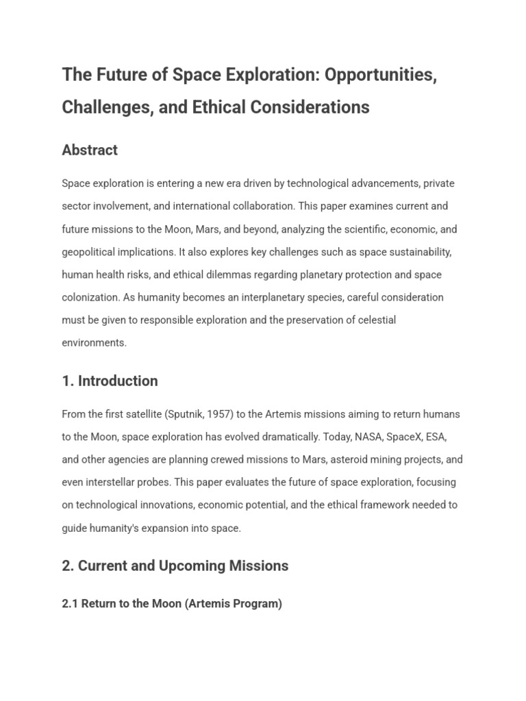 The Future of Space Exploration - Opportunities, Challenges, and ...