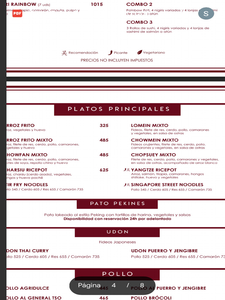Menú de Wu Asian Cuisine | PDF | Alimentos | Cocina