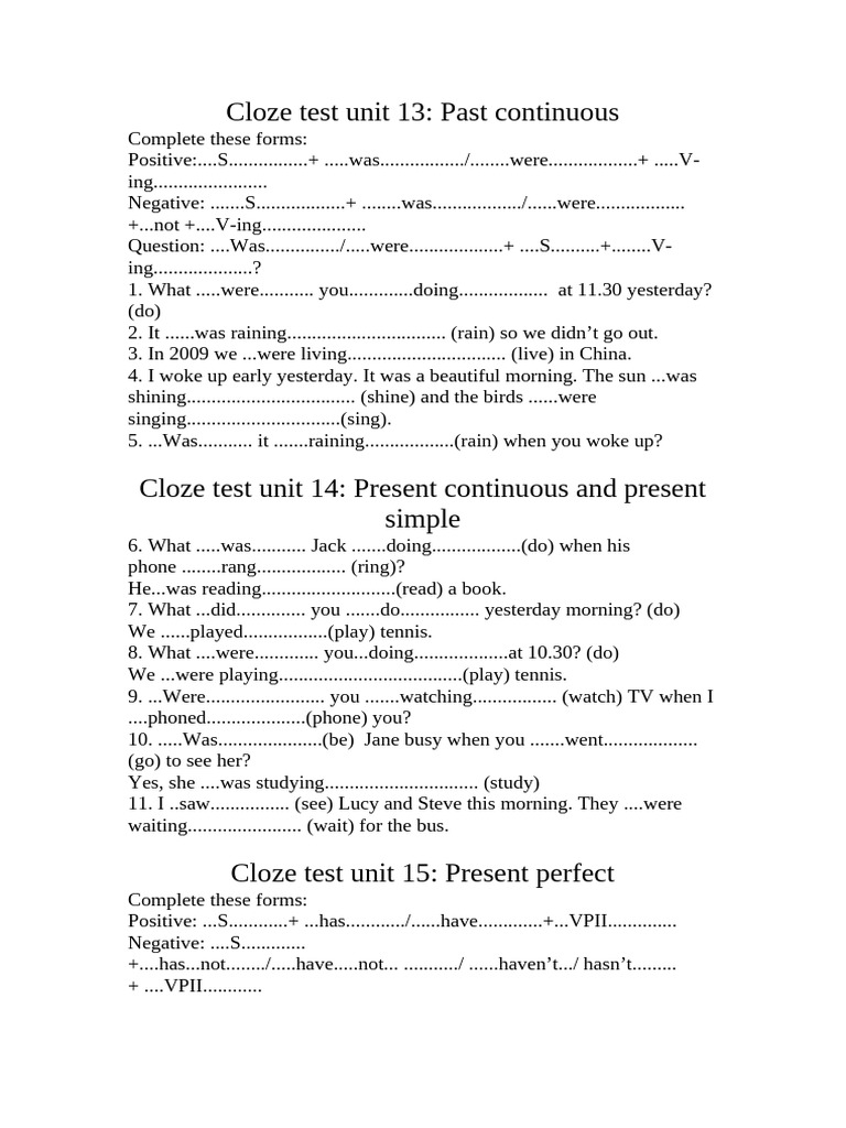 Cloze Test Unit 13 (Without Key Answer) | PDF | Grammar | Semantic Units