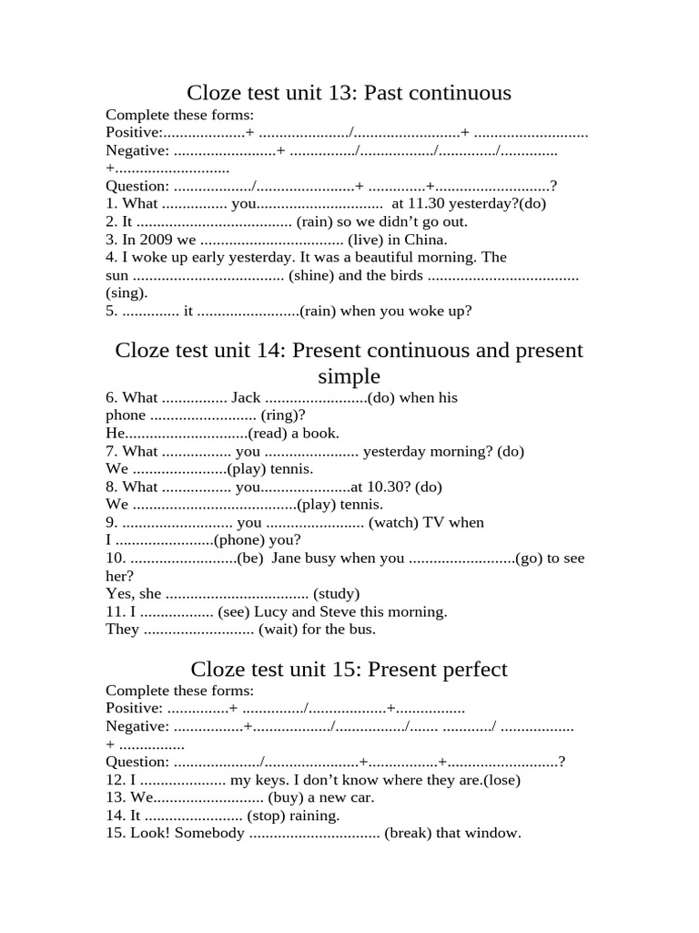 Cloze Test Unit 13 (With Key Answer) | PDF | Linguistic Morphology ...