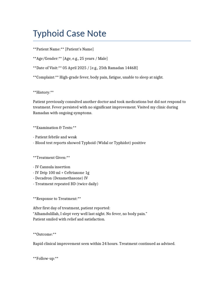 Typhiod Patient | PDF