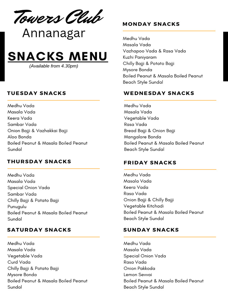 Towers Club Snacks and Soups Menu | PDF | Cuisine | Foods