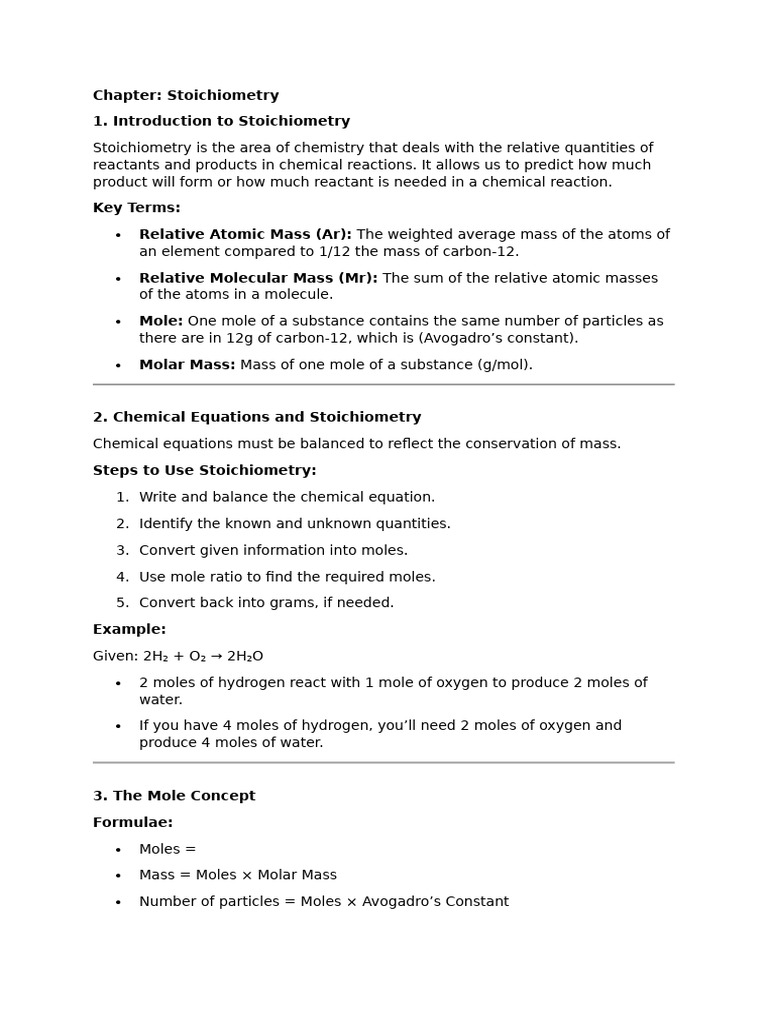 IGCSE Stoichiometry Overview and Tips | PDF | Mole (Unit) | Stoichiometry