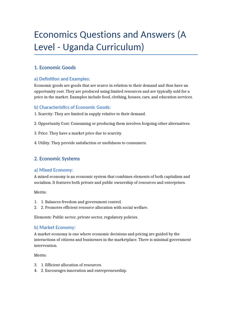 Economics A Level Uganda Curriculum | PDF | Economic System | Economics