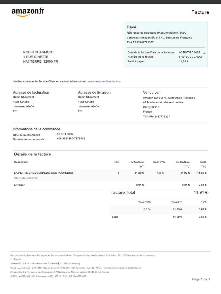 Facture Amazon Fev 2025 | PDF
