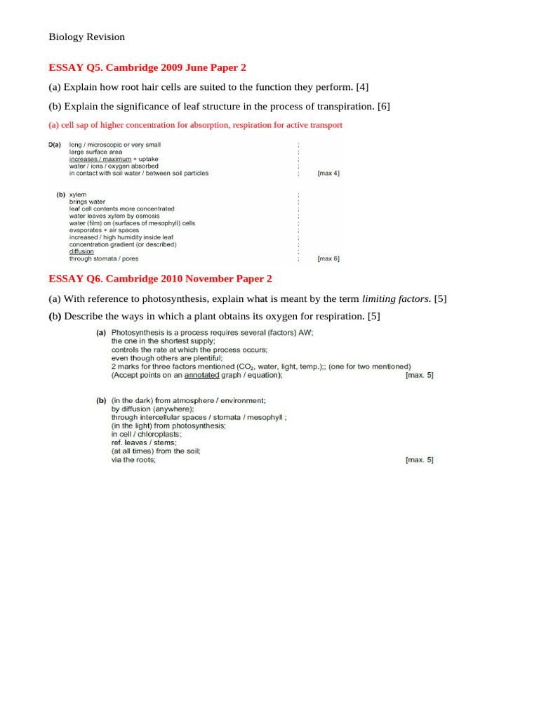 Compiled Biology Essay - 7-2 Transport in Plants | PDF