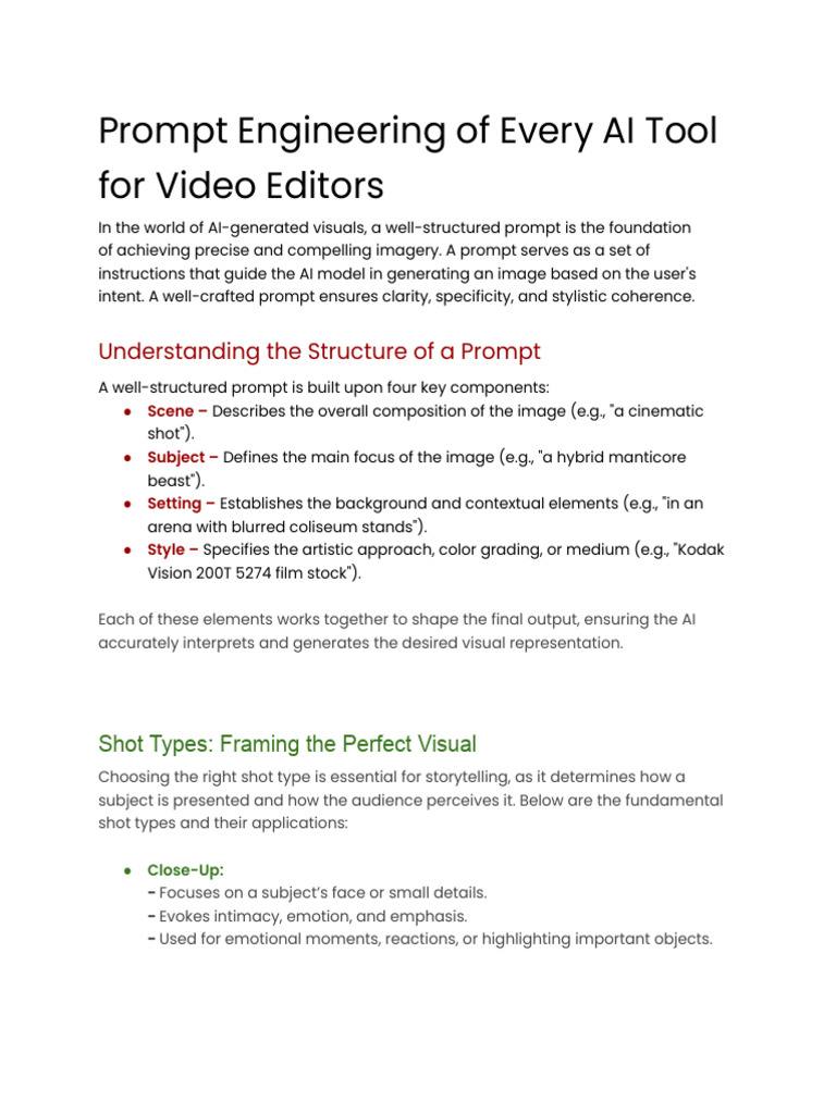 Prompt Engineering of Every AI Tool For Video Editors | PDF