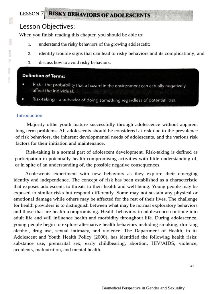 Risky Behavior of Adolescents | PDF | Adolescence | Heroin