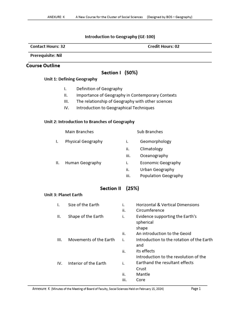 Introduction To Geography GE 100 Course Outline | PDF | Geography | Earth