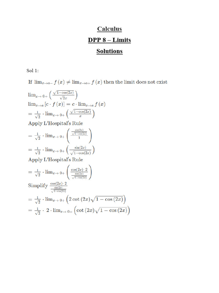 DPP B Limits Solutions | PDF | Numbers | Mathematical Analysis