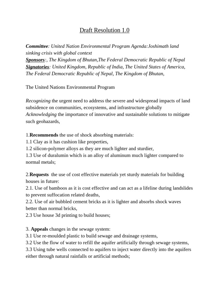 Draft Resolution 1.0 | PDF | Soil | Natural Environment