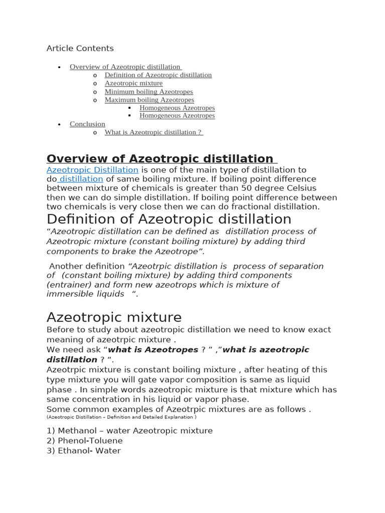 Azeotropic Distillation Explained | PDF | Distillation | Mixture