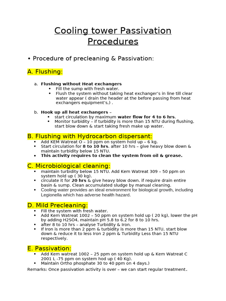 Cooling Tower Passivation Procedures | PDF