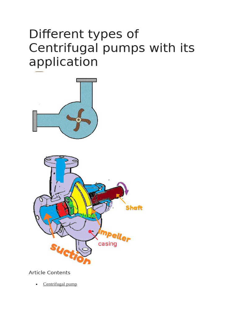 Different Types of Centrifugal Pumps With Its Application | PDF | Pump ...