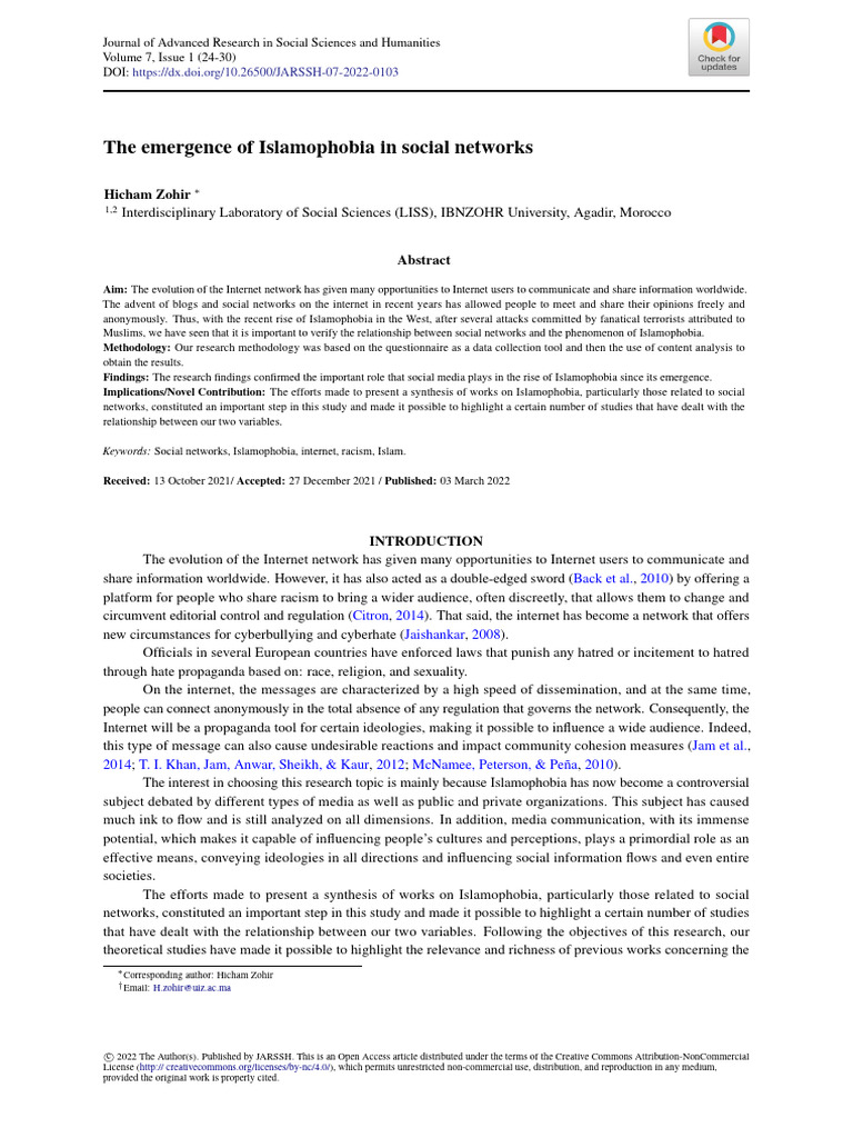 The Emergence of Islamophobia in Social Networks | PDF | Islamophobia ...