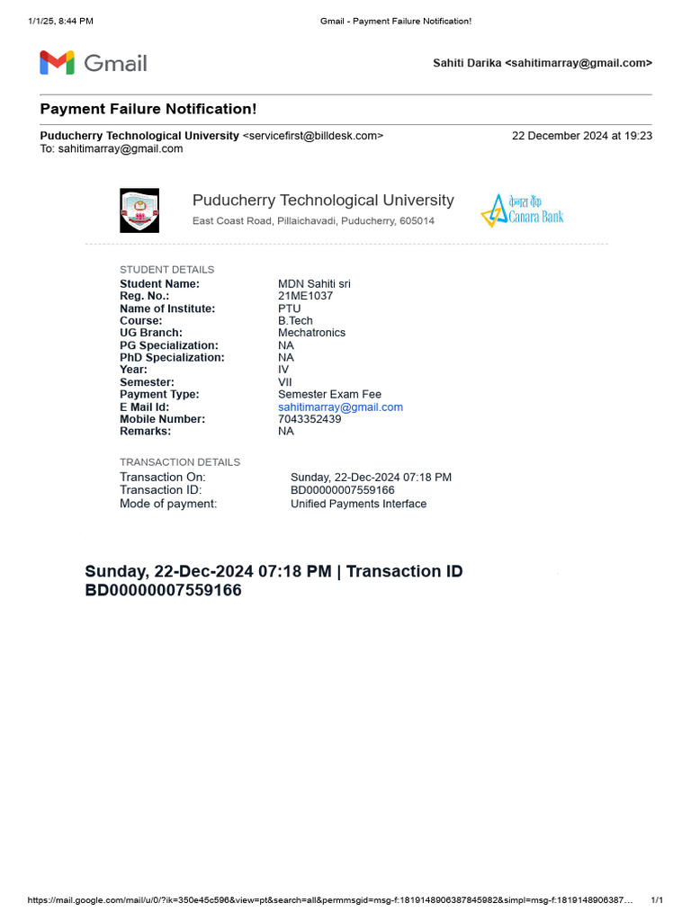 Gmail - Payment Failure Notification! | PDF