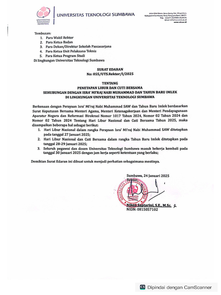 Surat Edaran Libur | PDF