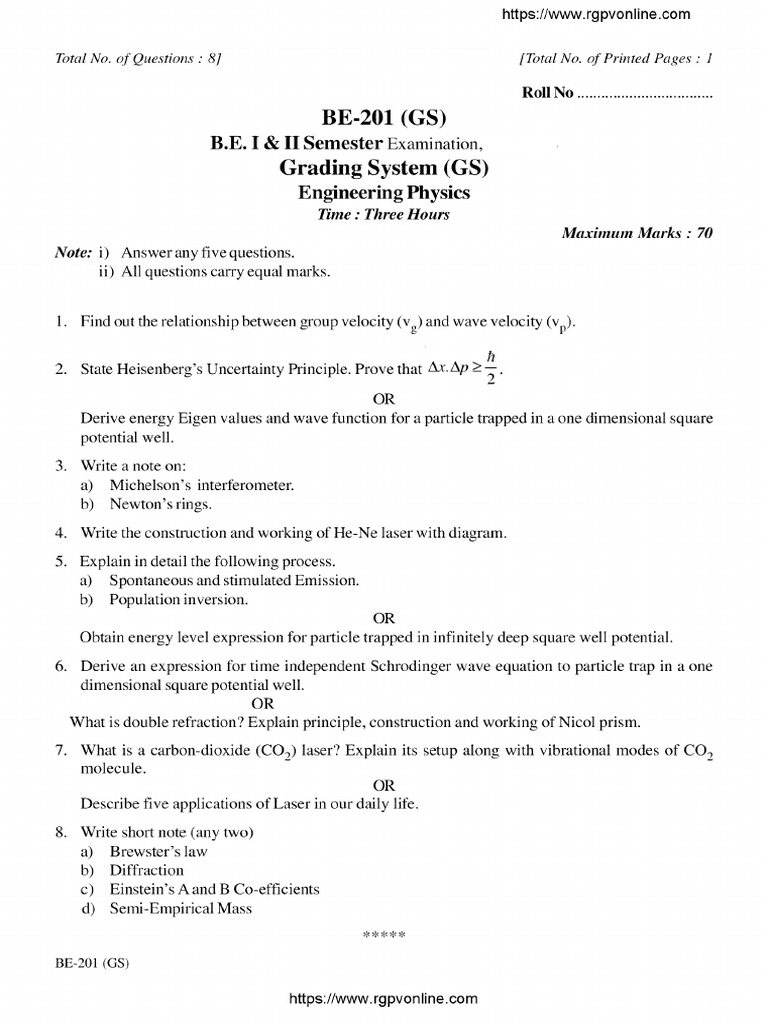 Be 201 Engineering Physics Jun 2020 | PDF
