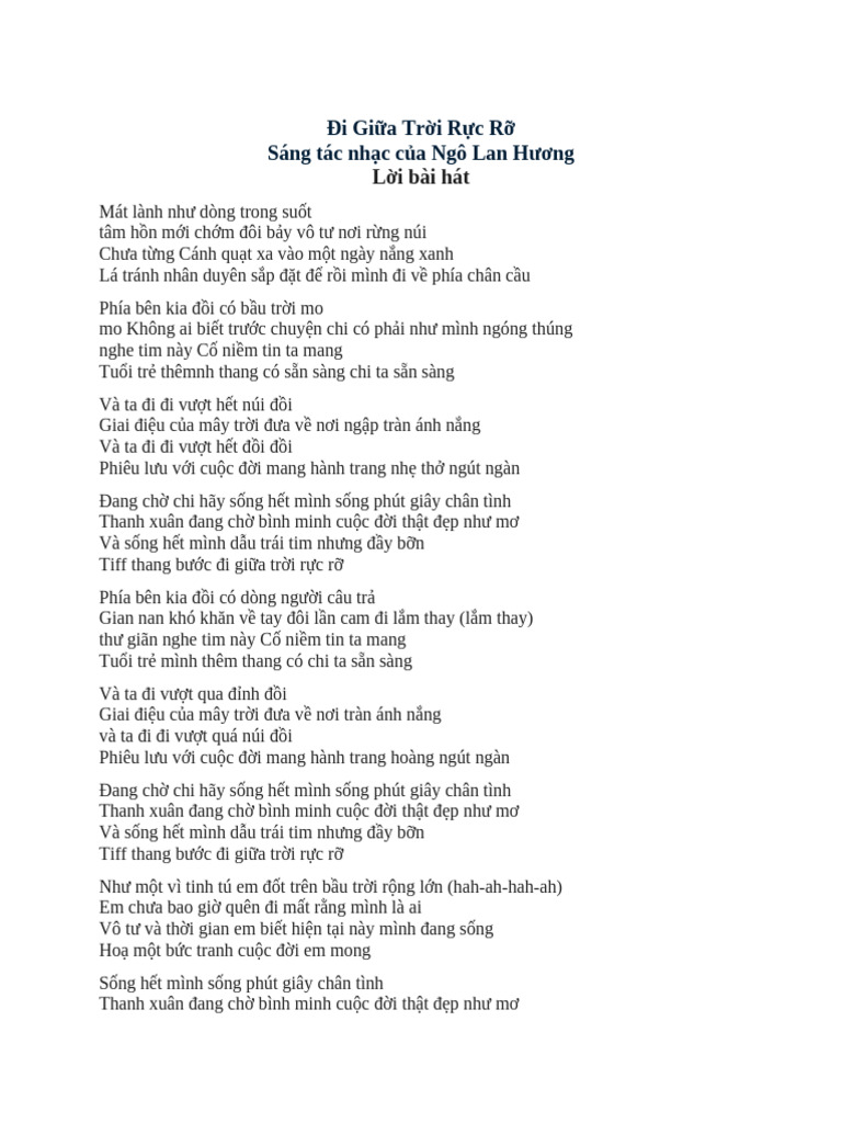 Đi Gi A TR I R C R Sáng Tác NH C C A Ngô Lan Hương | PDF