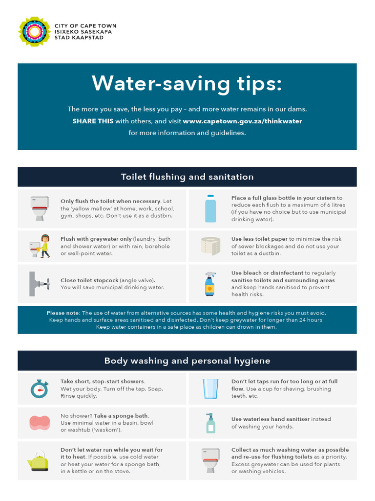 Water Saving Checklist to Avoid Day Zero | PDF | Toilet | Hygiene