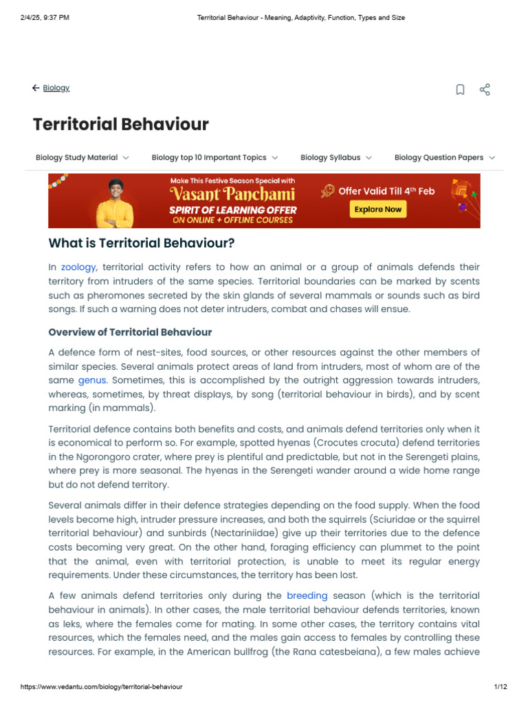 Understanding Territorial Behavior in Animals | PDF | Birds | Ethology