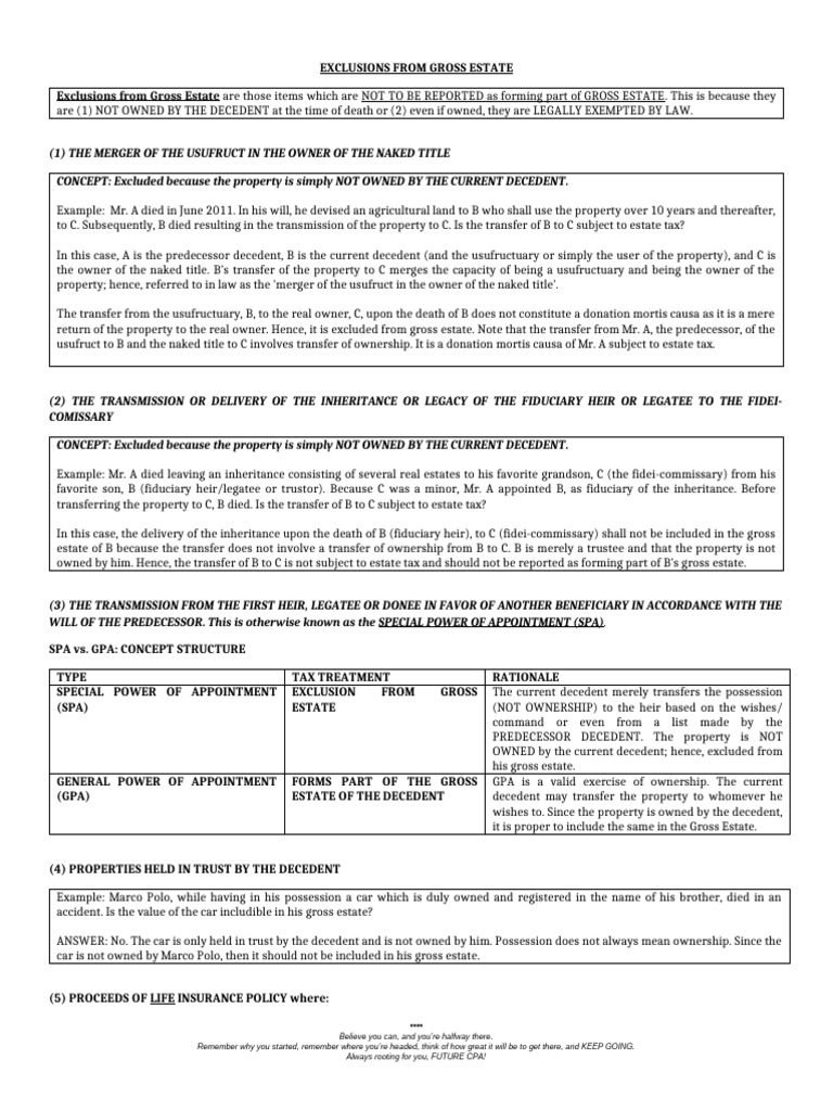 Exclusions from Gross Estate Explained | PDF | Estate Tax In The United ...
