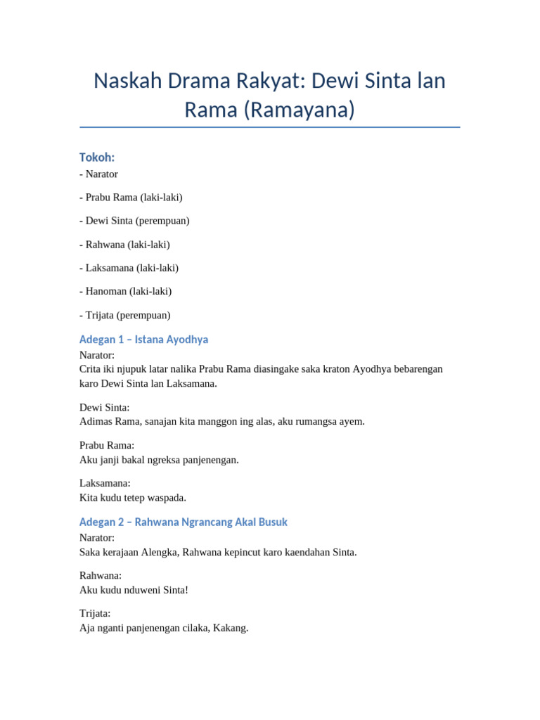 Naskah Drama Ramayana Rama Sinta | PDF