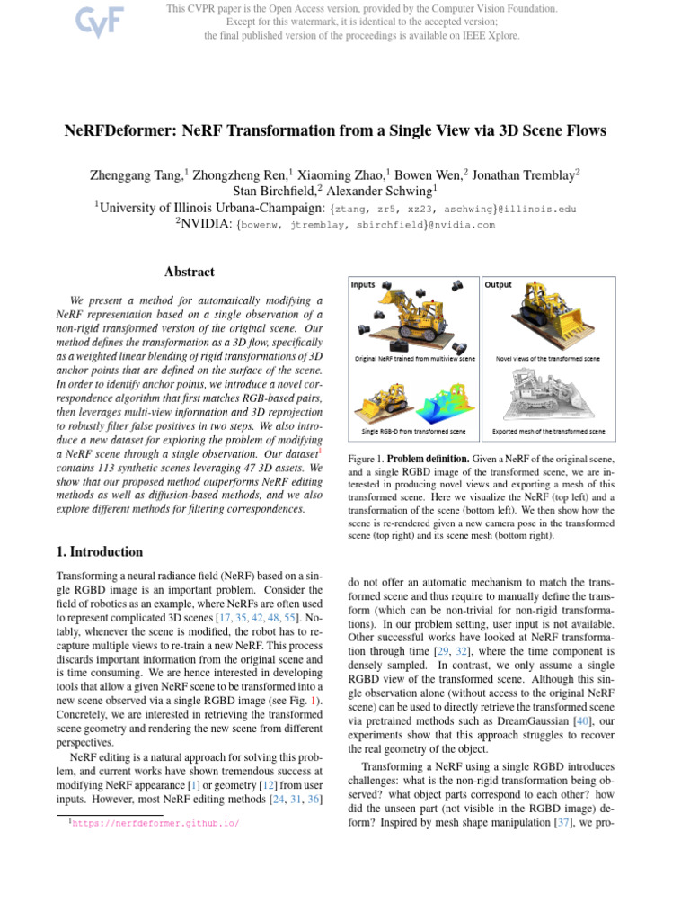 Tang NeRFDeformer NeRF Transformation From a Single View via 3D Scene CVPR 2024 Paper | PDF | 3 ...