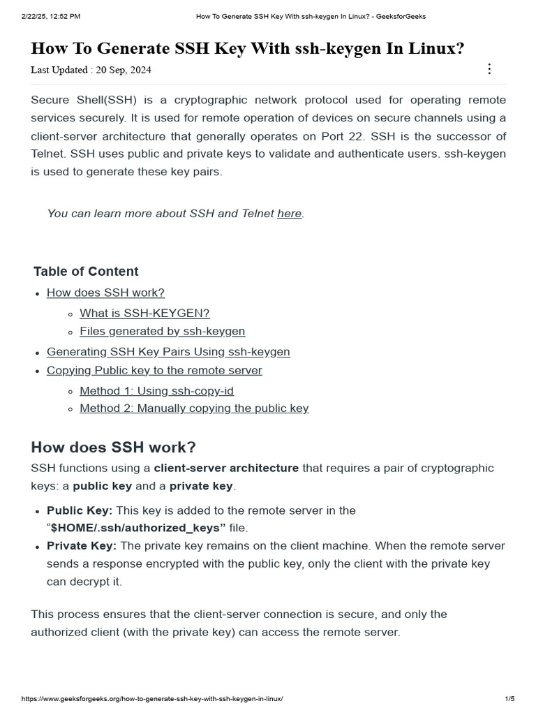 How To Generate Ssh Key With Ssh Keygen In Linux Pdf Secure Shell Public Key Cryptography