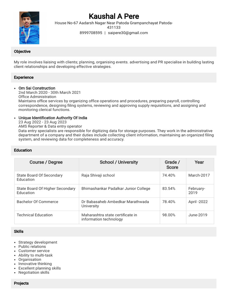 CV Kaushal Pere | PDF